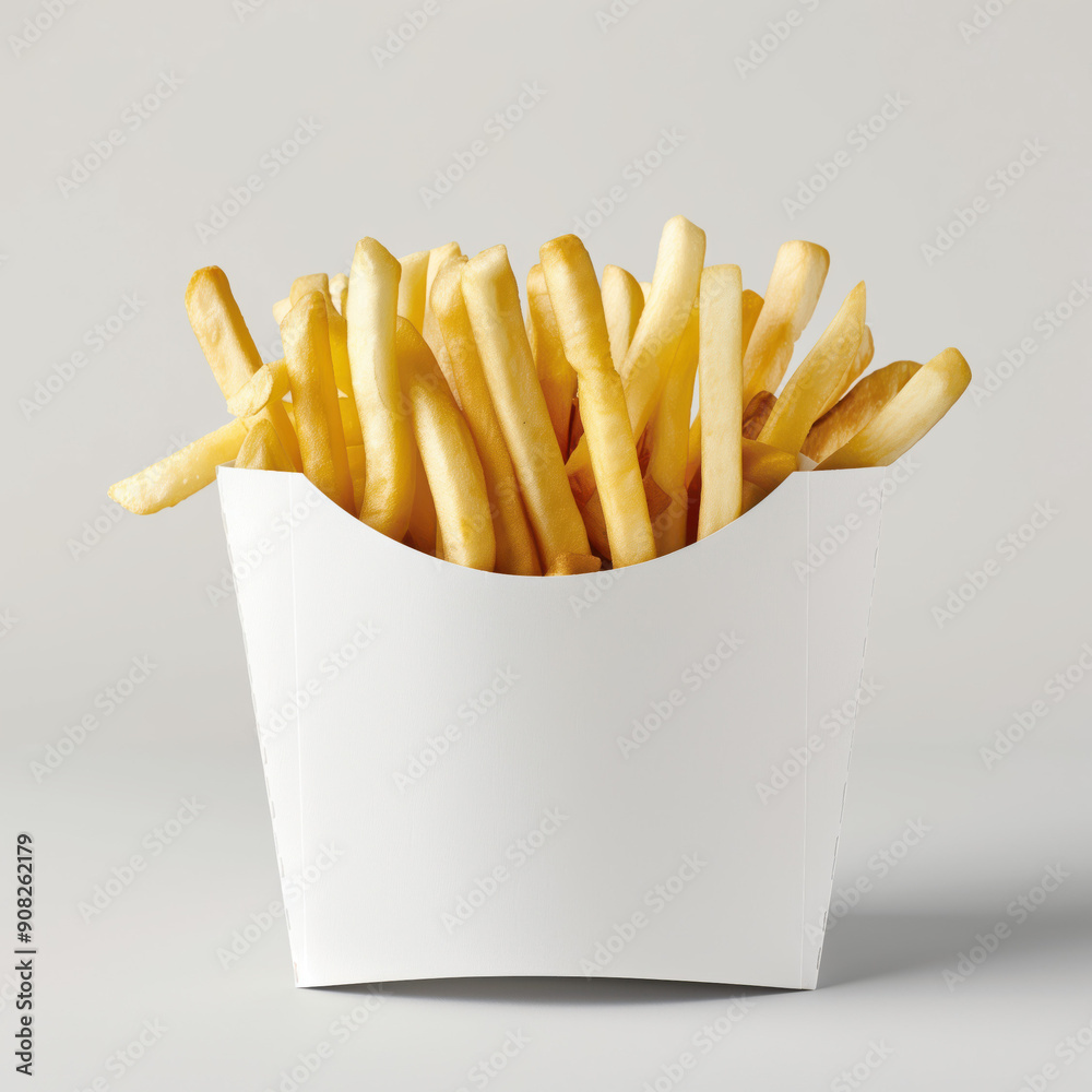 Fast Food White Paper French Fries Take Away Box Package Mock-up, Blank ...