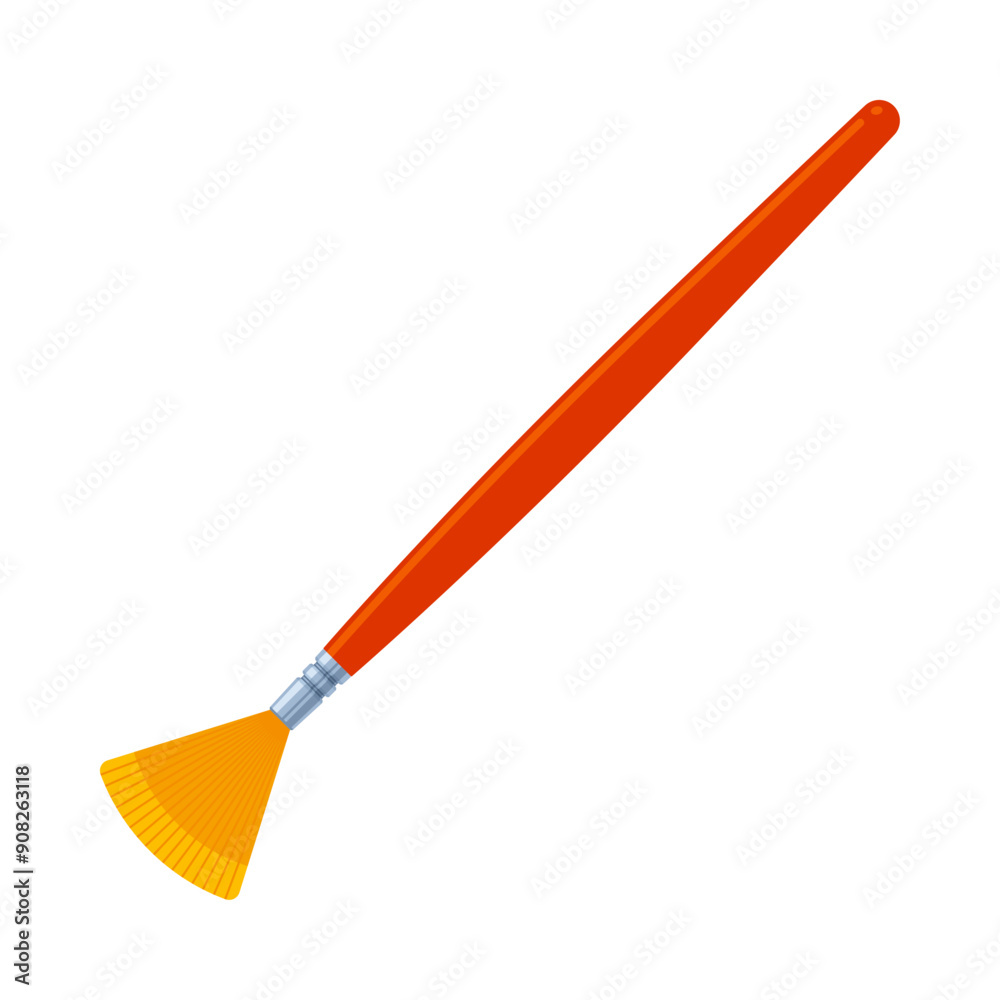 Fan paintbrush with red handle and yellow bristles. Flat vector ...