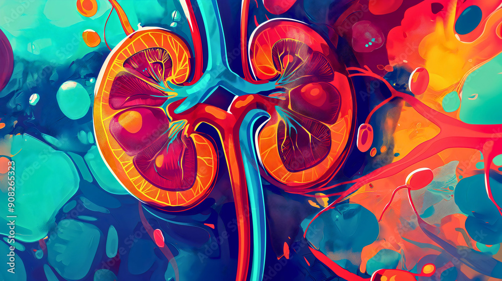 Two human kidneys organs illustration. Urology system medical anatomy ...