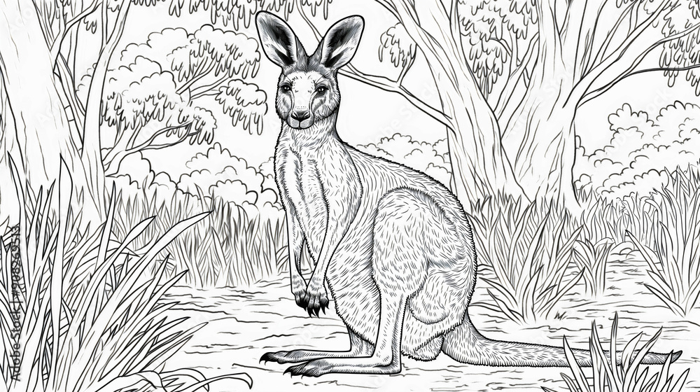 Ilustrace „Kangaroo animal in Australia wildlife nature coloring page ...