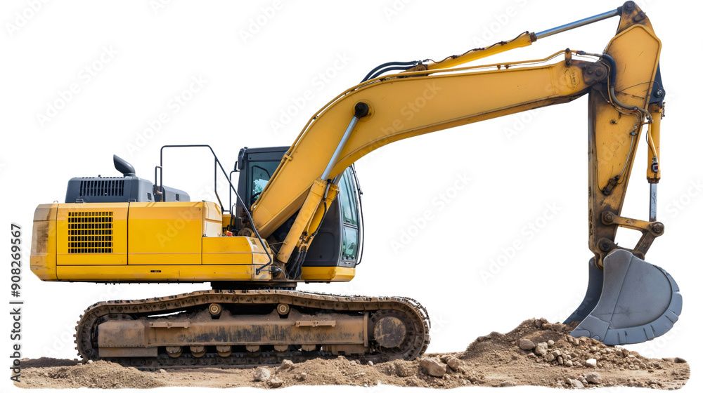 Yellow excavator isolated on transparent background. Industrial shovel ...