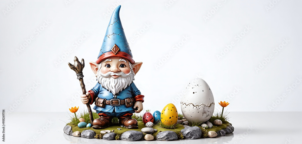 illustrative depiction of easter gnome, cute gnomes, dwarf with easter ...