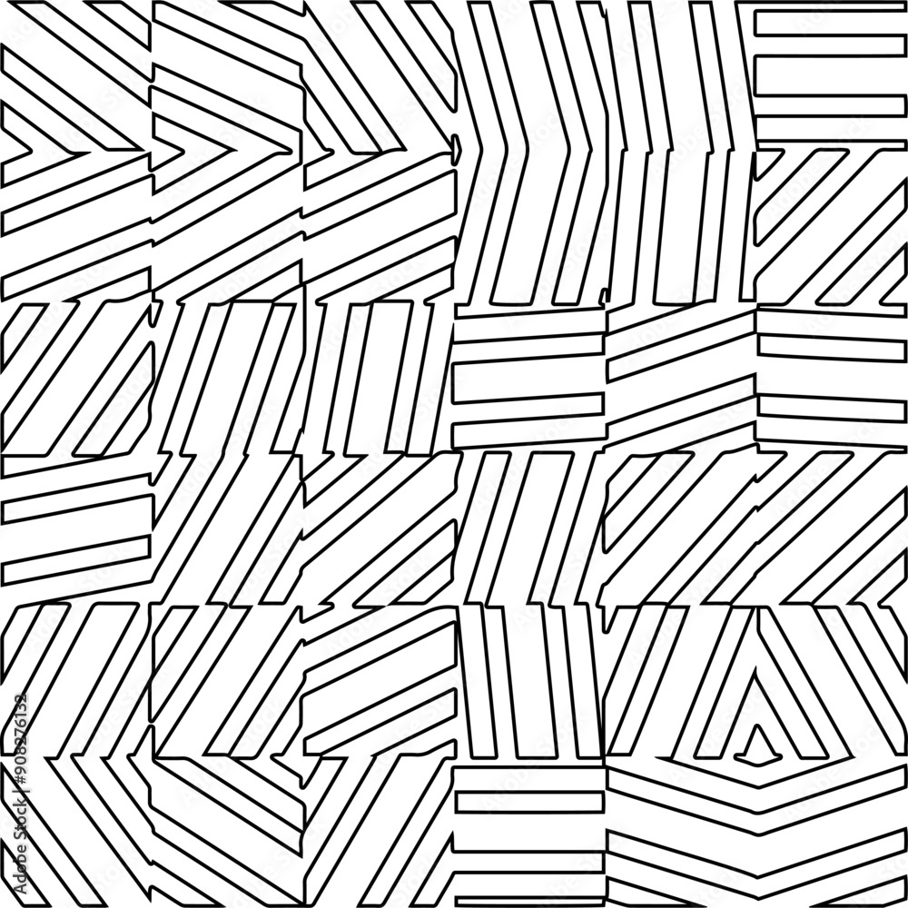 Monochrome ornamental texture with smooth linear shapes, zigzag lines ...