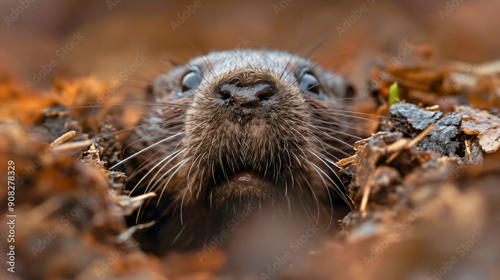 Brown mole rodent animal in dirty earth soil ground closeup photography ...