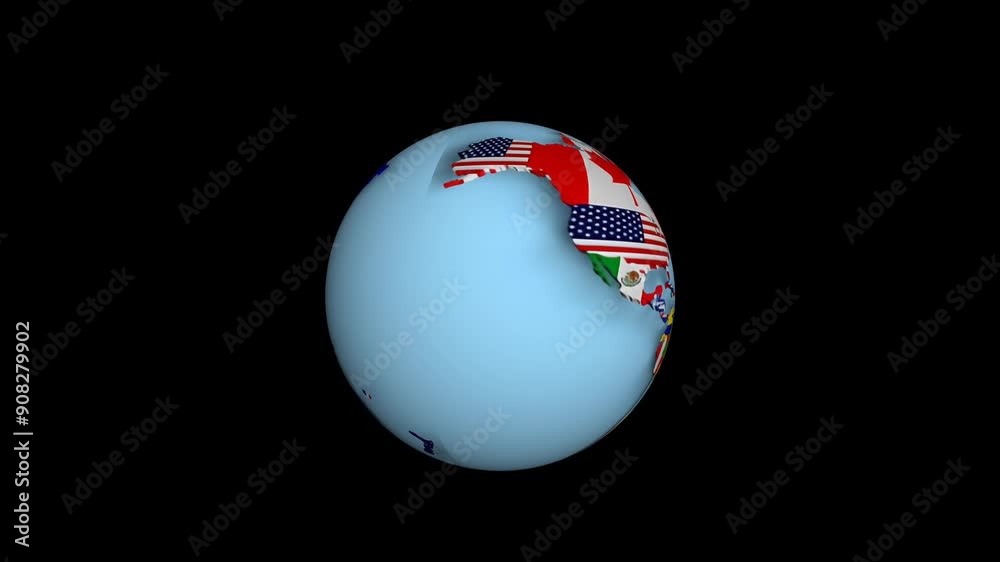 Animated global map with the flag of the country drawn its territory ...