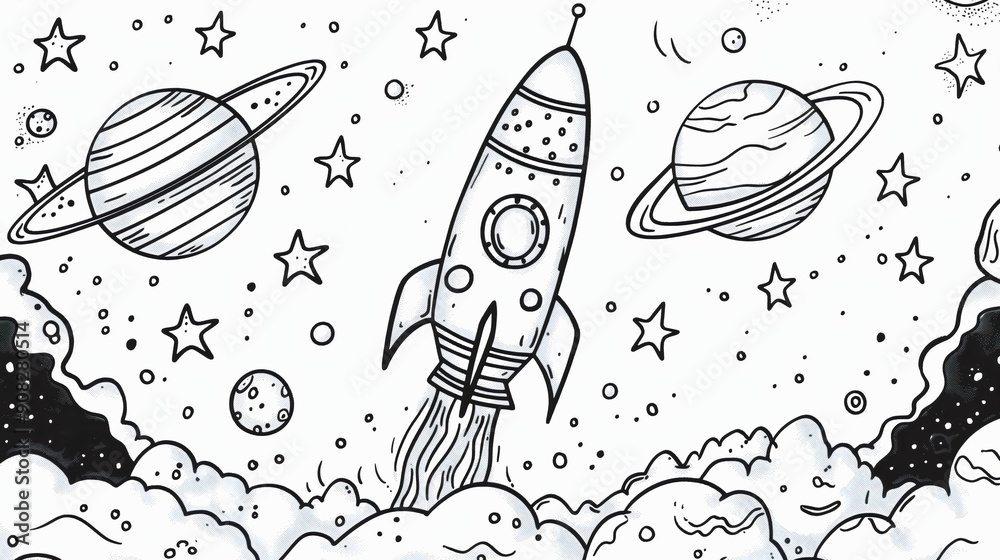Rocket stars and planets in cosmos space universe galaxy coloring book ...