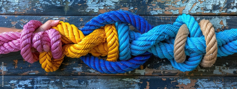 Team connect integrate rope teamwork diverse partnership strength ...