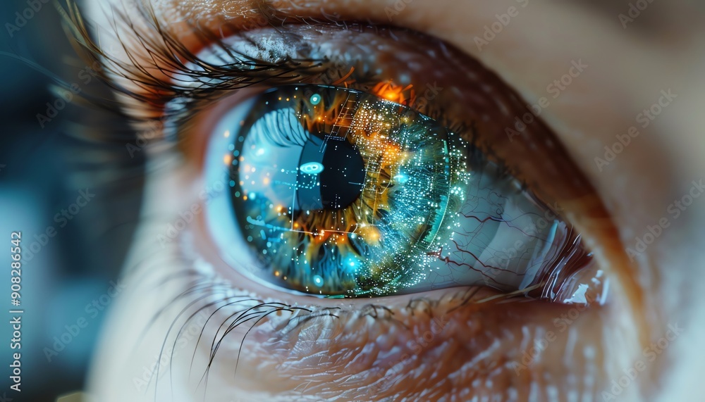 Close-up of a human eye showcasing vibrant colors and intricate details ...