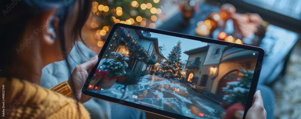 A person streaming an exclusive original series premiere on a tablet in ...