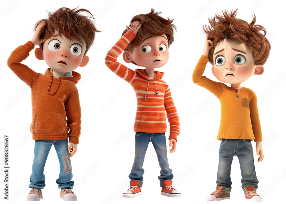 set of Cute Boy Scratch his head. Confuse Expression. Shoot from the ...