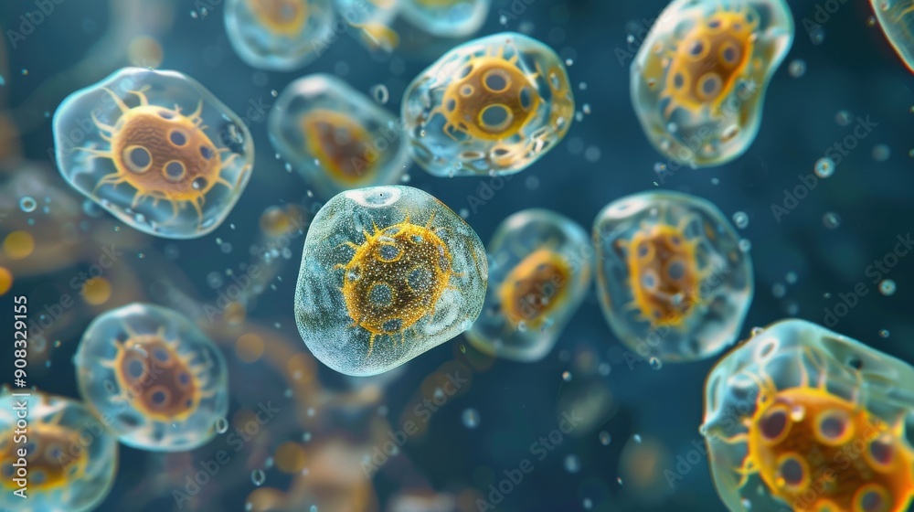 Illustrate a microscopic view of amoeba in various stages of movement ...