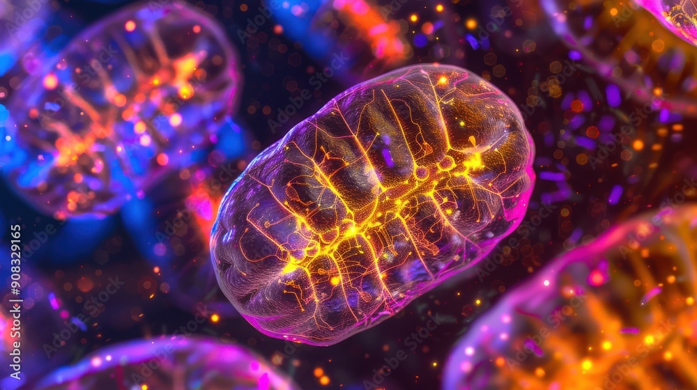 Create a detailed microscopic photograph of mitochondria, highlighting ...