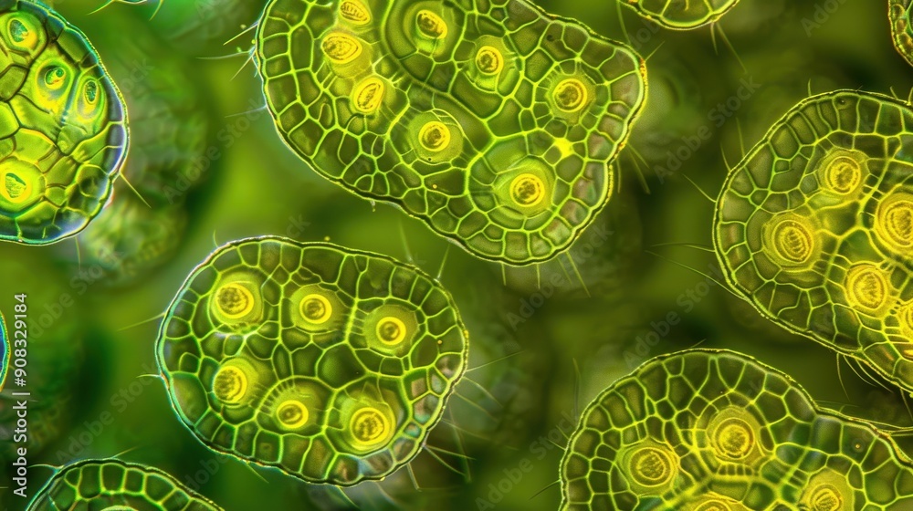 Generate a high-resolution image of chloroplasts under a microscope ...