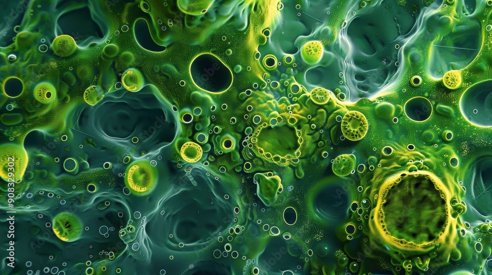 Create a detailed image of algae cells, highlighting their chloroplasts ...