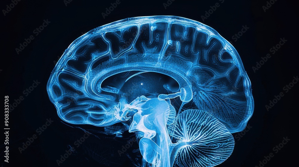 A detailed MRI scan image of the human brain, showing the cerebellum ...
