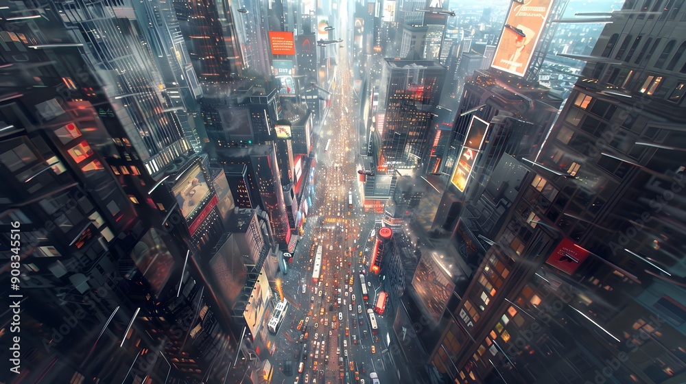 Flying Car Traffic Jam, A dramatic overhead view of a dense traffic jam ...