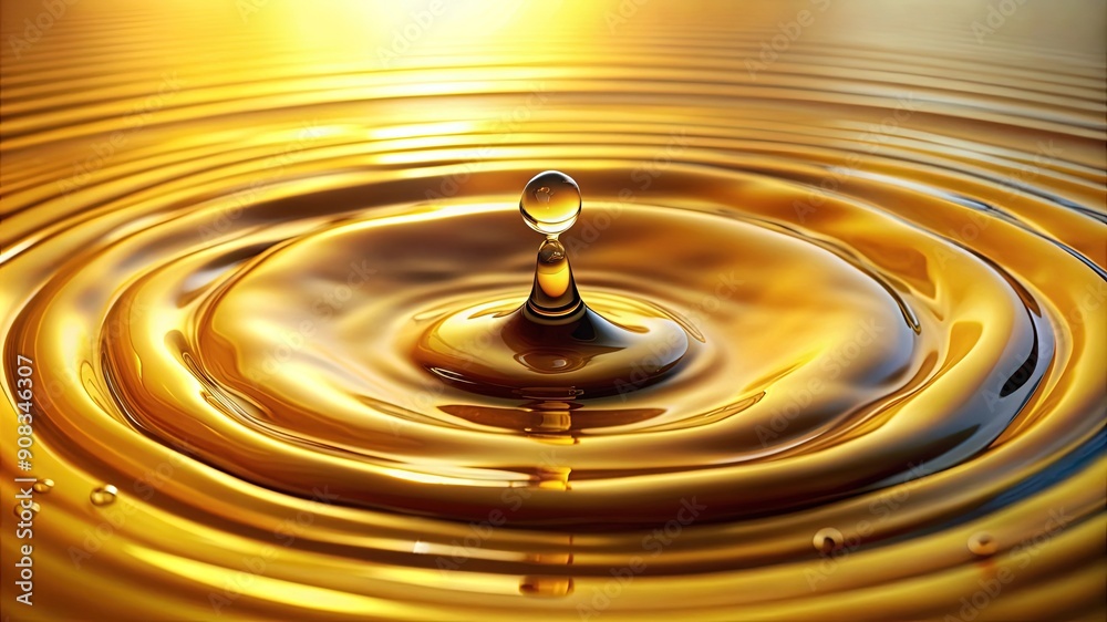 Yellow olive or sunflower oil liquid drop closeup background. Organic cosmetic splashing wave on ...
