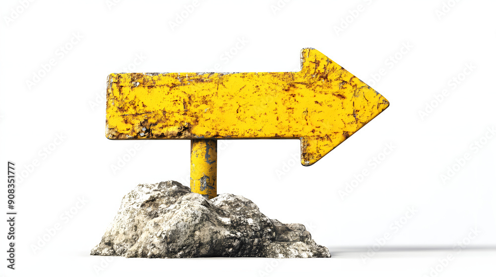 hiking trail arrow. yellow color paint guide arrow. walking path ...