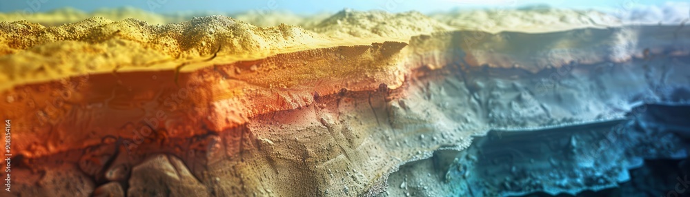 Thermal gradient through subterranean earth layers, side view ...
