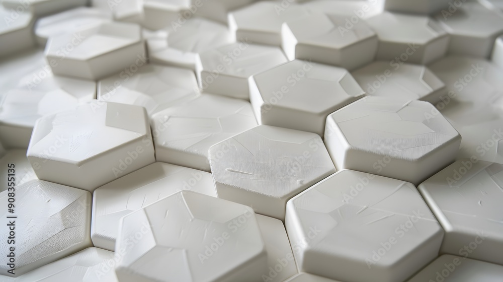 Hexagon Grid with Subtle Light Play, A minimalist white hexagonal grid ...