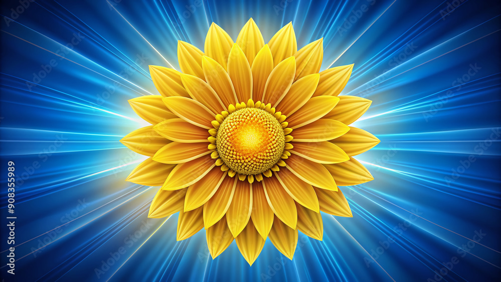 Vibrant yellow sunburst radiates energy from a stylized icon of a ...