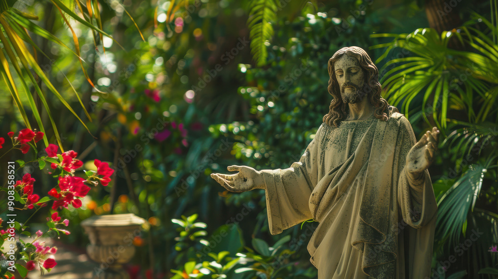 A beautifully crafted statue of Jesus Christ, standing with arms open ...