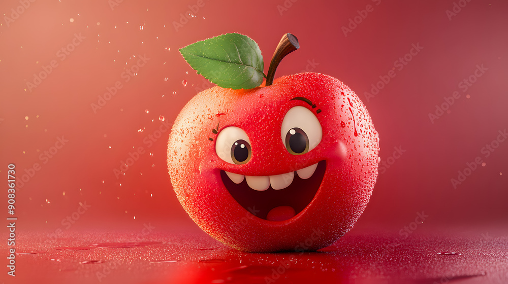 Cheerful smiling cartoon apple character with vibrant red color and ...