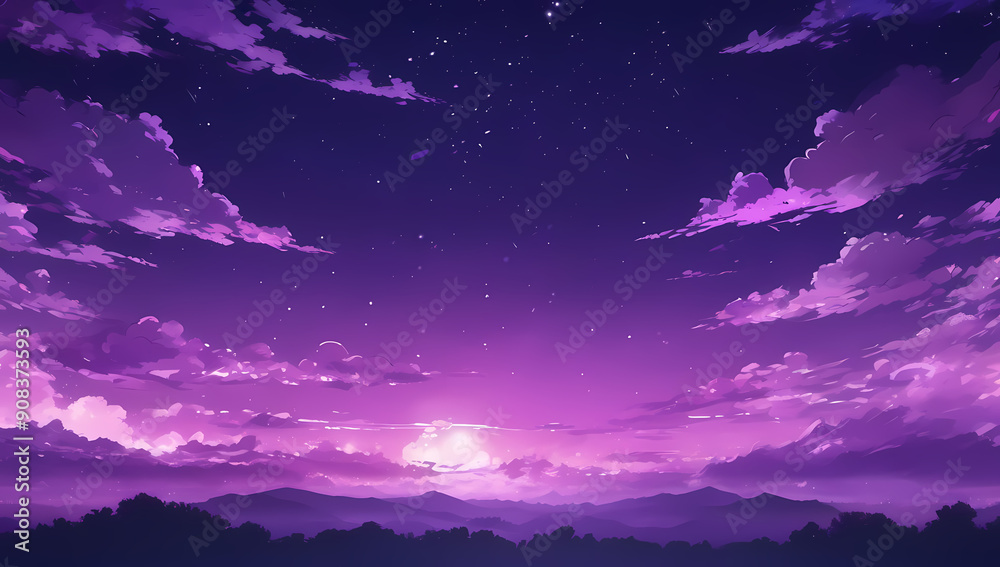 purple anime fantasy night sky moon stars space wallpaper background ...