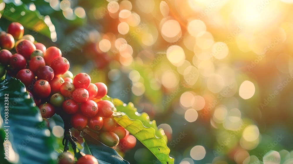 Coffee tree with fresh arabica coffee bean in coffee plantation on the ...