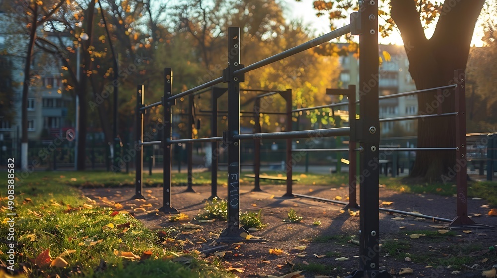 Modern sports field with horizontal bars in the park Street workout ...