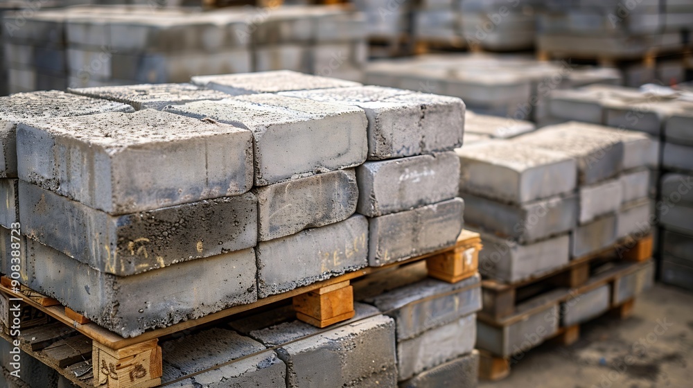 Concrete Cinder Blocks in Industrial Pallets Grey brick Shapes building ...