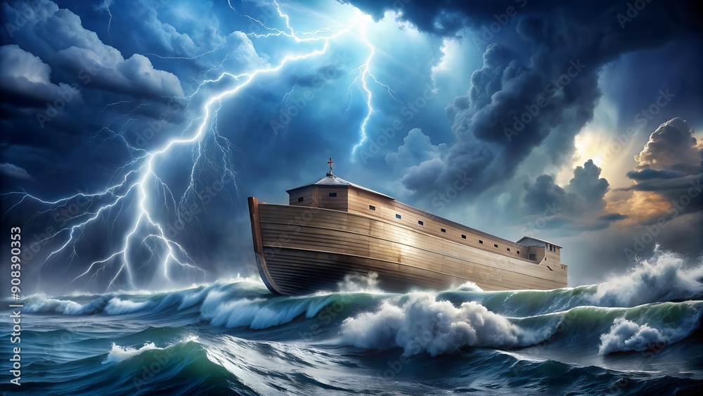 The Leviathan's Shadow: Noah's Ark Navigating a Stormy Sea generative AI Stock Illustration ...