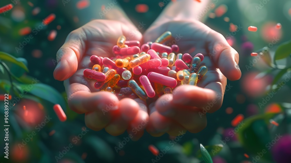 Intestine in hands Microbiome of digestive system Probiotic treatment ...