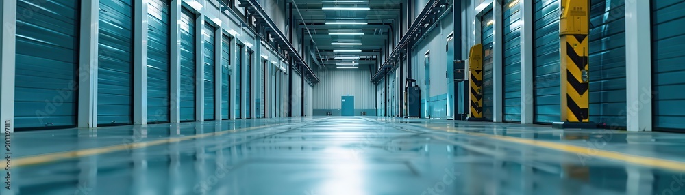 Nuclear waste management facility with secure storage units, front view ...