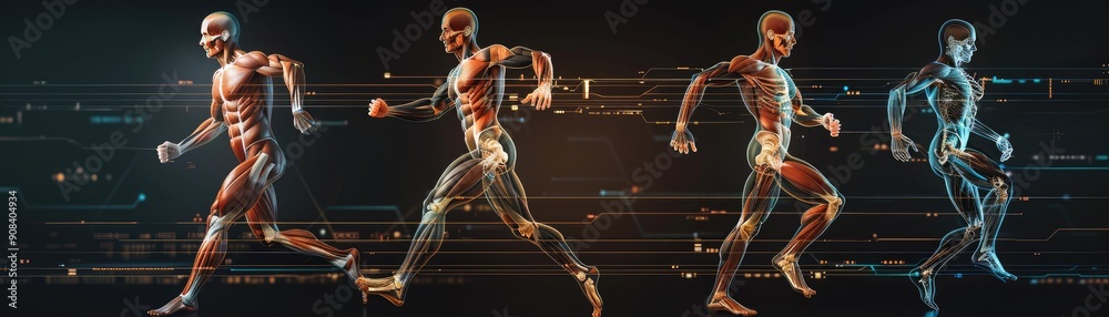 Human muscle system integrating with biomechanical frameworks in motion ...