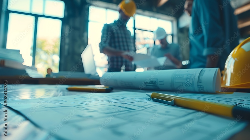 Brainstorming group of architects and engineers discuss building ...