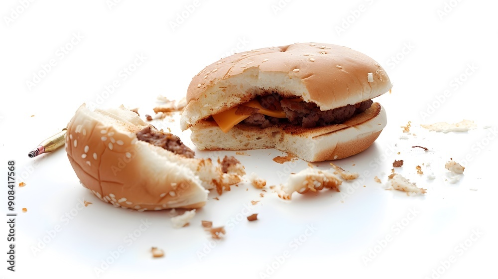 The remnants of a once familiar hamburger its bun and fillings ...