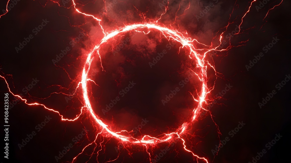 Powerful Red Circular Lightning Bolt at Center, Surrounded by Lightning ...