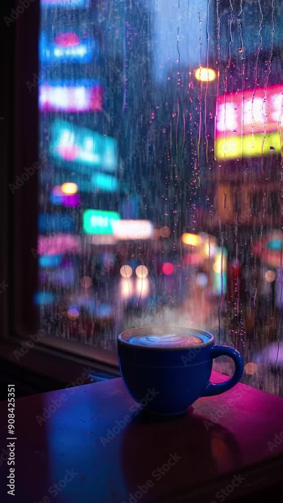 japanese futuristic apartment, window rain, beautiful city rainy view ...