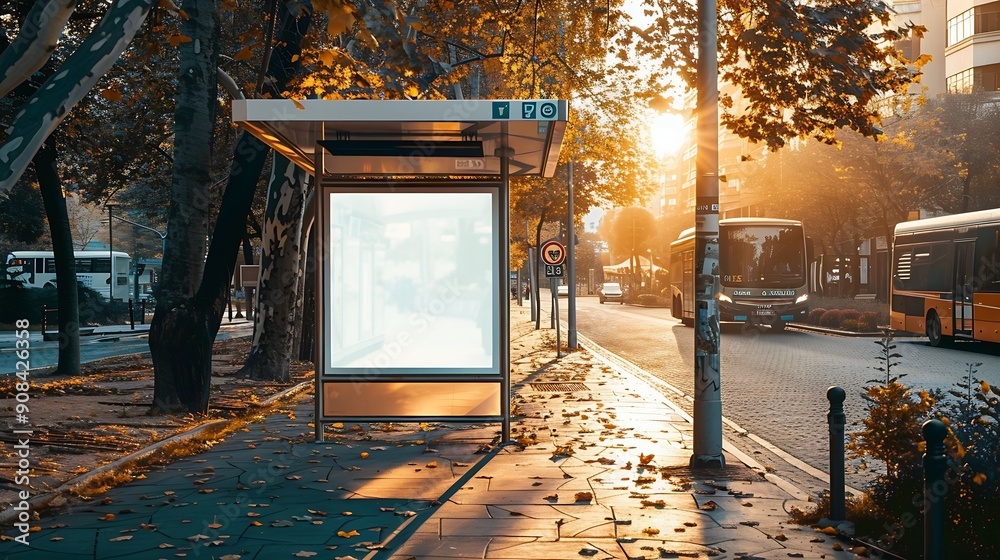 bus shelter at busstop blank white lightbox empty billboard bus shelter ...
