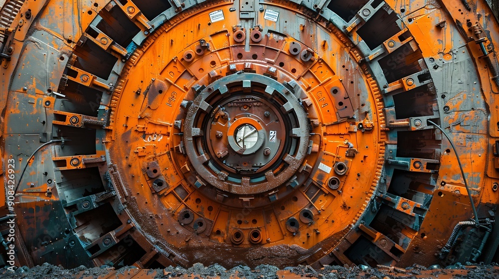 Colorful of cutter head of a Tunnel boring machine TBM look like brick ...