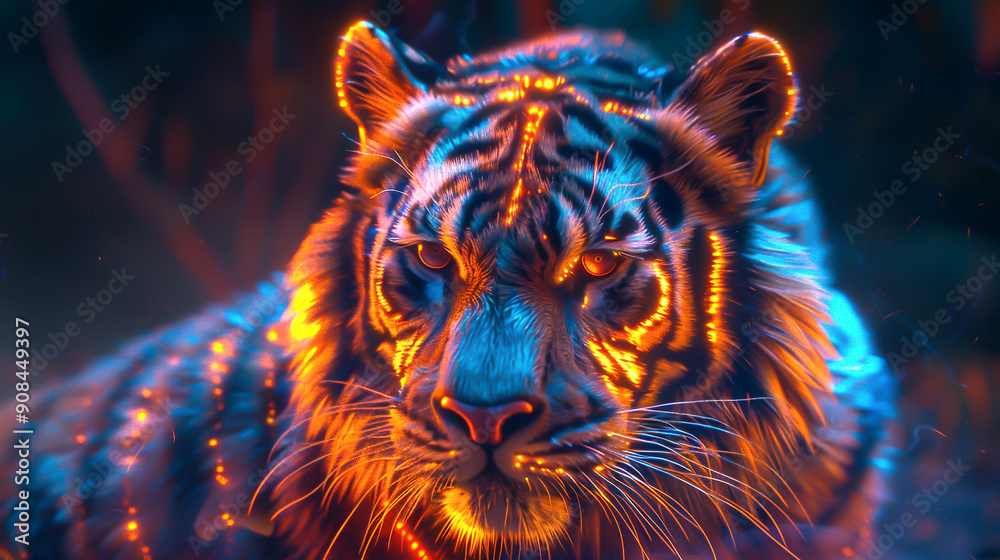 Magic tiger with stunning electrical elements, a magnificent and ...