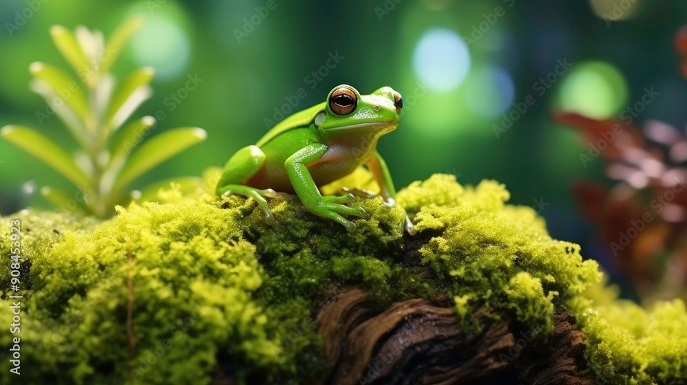 Gliding frog look like laughing on moss, Flying frog laughing, animal ...