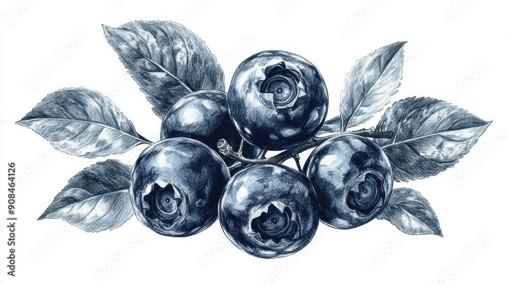 A seasonal blueberry clipart, fruit element, pencil sketch, subtle ...