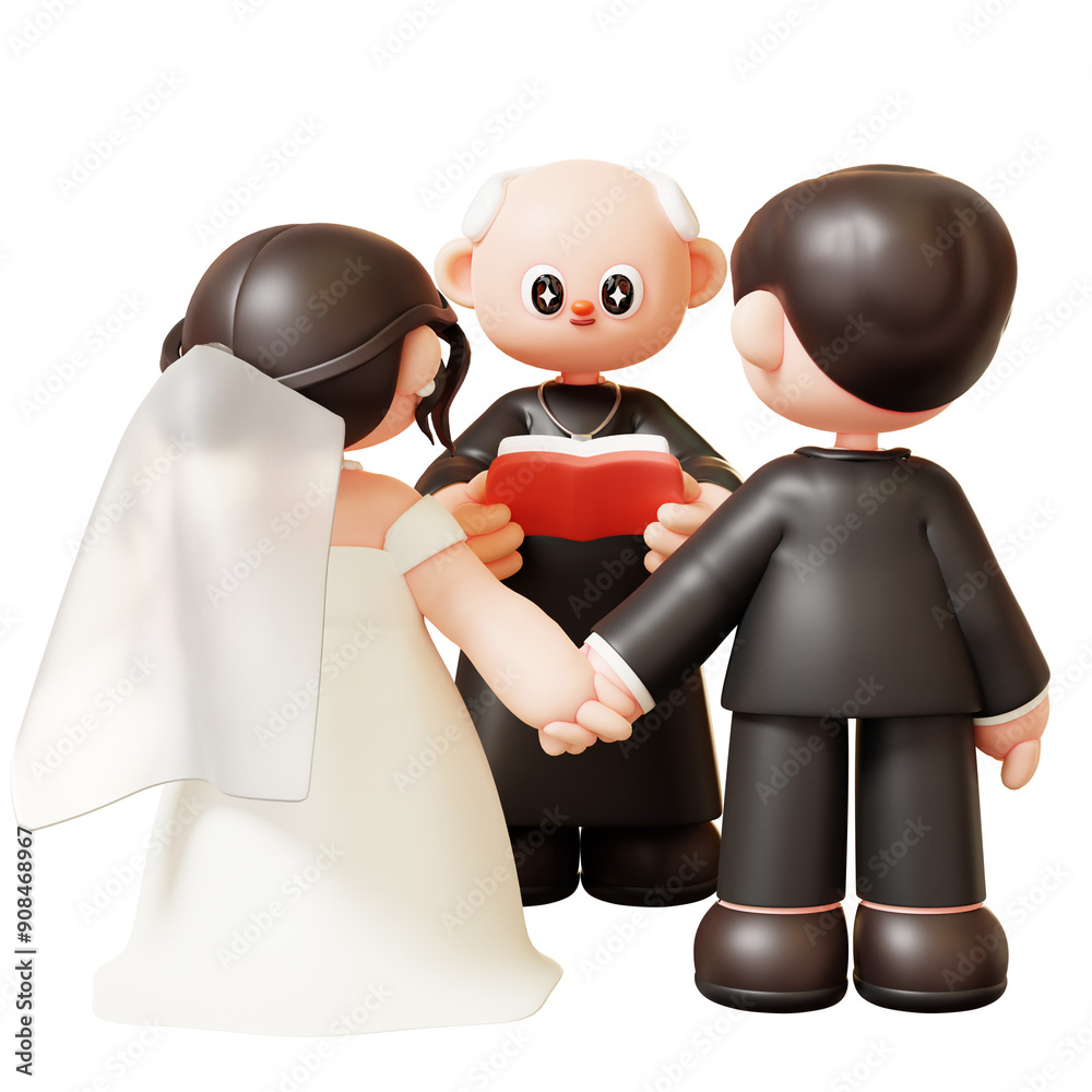 Married wedding couple and priest holding a Bible. Bride and groom on ...