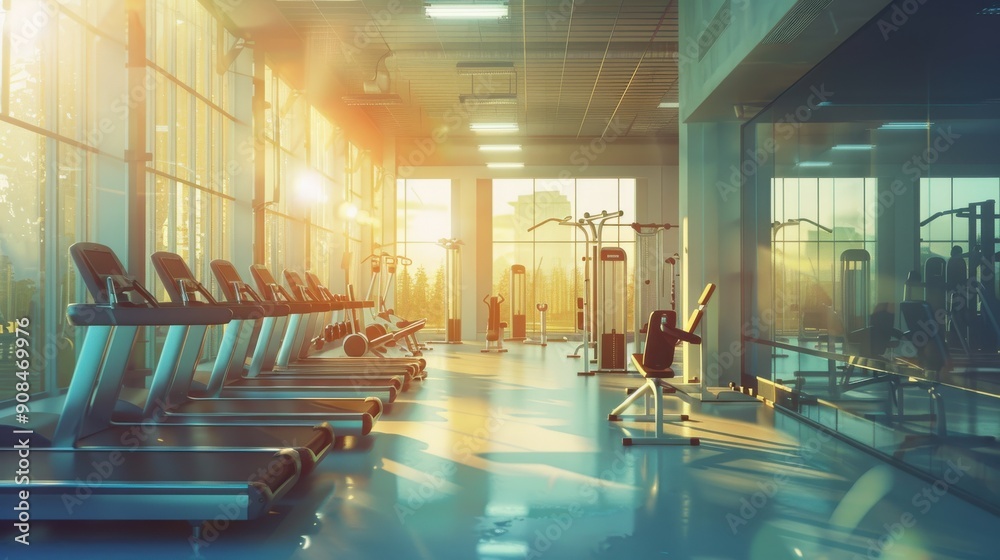A modern gym background with state-of-the-art fitness equipment, bright ...