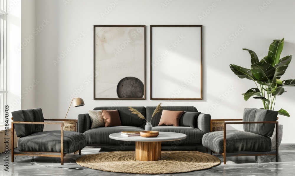 beautiful interior design furniture with mockup poster artwork with ...