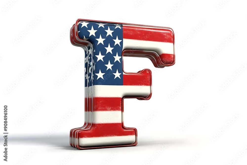 Letter F stars and stripes american flag lettering font. 3D Rendering ...