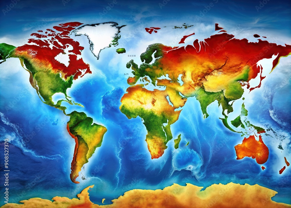 Vibrant thematic map of the Earth showcases diverse climate zones, each ...