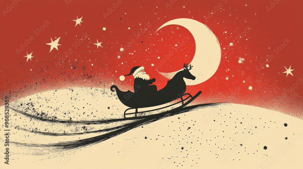 minimalist silhouette of Santa's sleigh, emphasising clean lines and ...